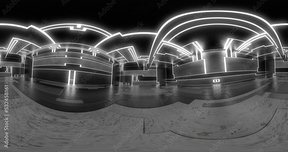 3d rendering. 360 degree spherical seamless vr panorama. Abstract empty ...