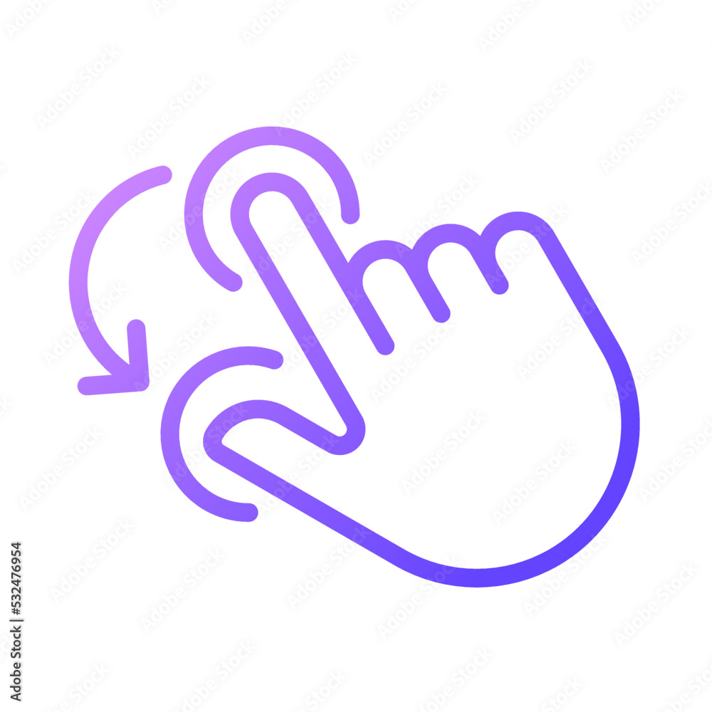 Double finger rotation gradient linear vector icon. Hold and spin with ...
