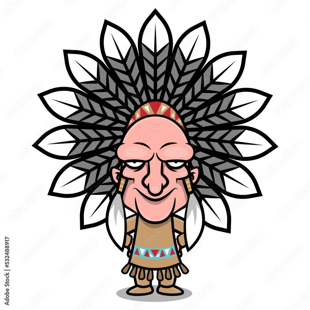 Cartoon illustration of Native American Mascot character, best for ...