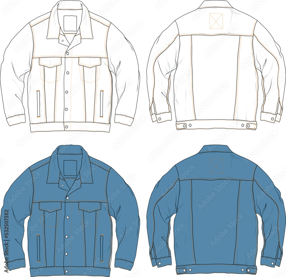 Blank denim jacket flat sketch fashion design mock-up template Stock ...