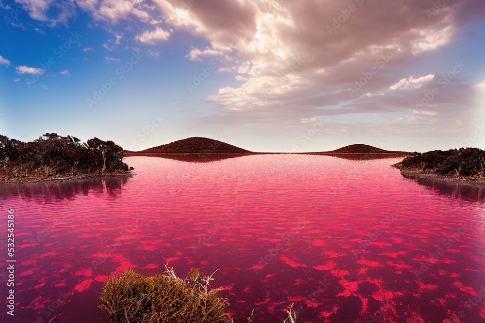 An Illustration of Lake Hillier in Australia, High Salinity Water ...