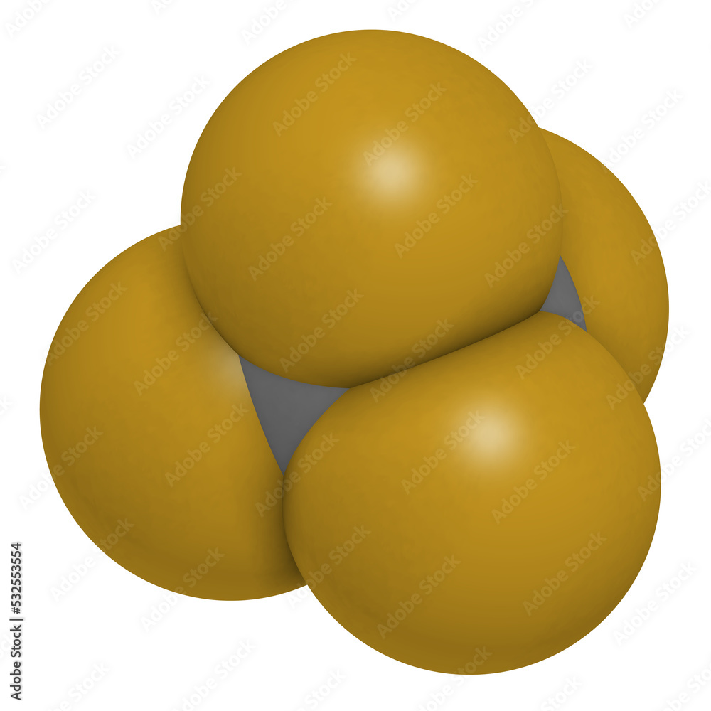 Tetrafluoromethane (carbon tetrafluoride, CF4) greenhouse gas molecule ...