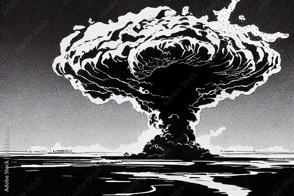 nuke explosion in black and white illustration の Stock イラスト | Adobe Stock