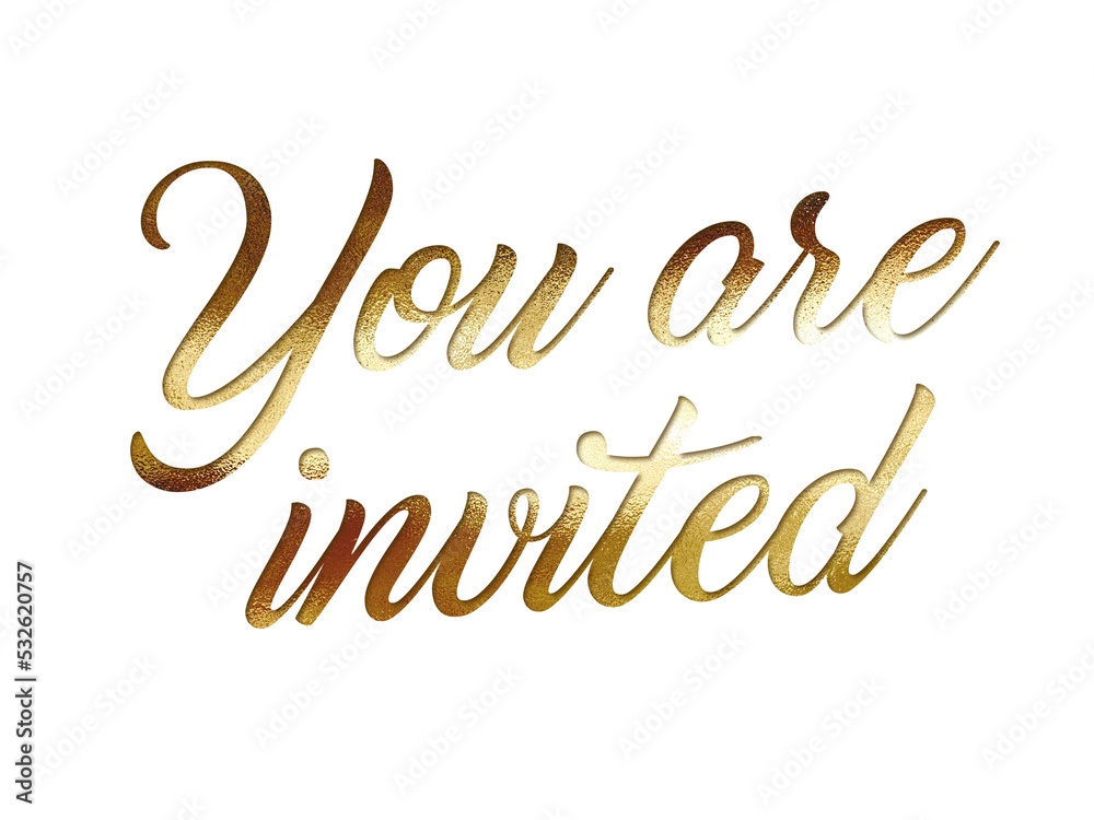 Golden glitter isolated hand writing word YOU ARE INVITED on ...