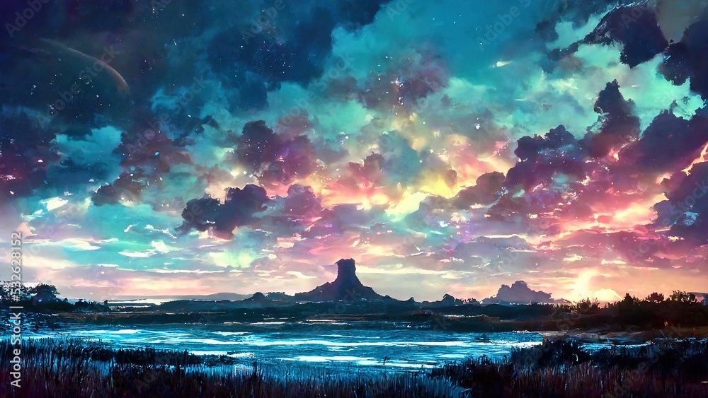 night sky digital art illustration Stock Illustration | Adobe Stock