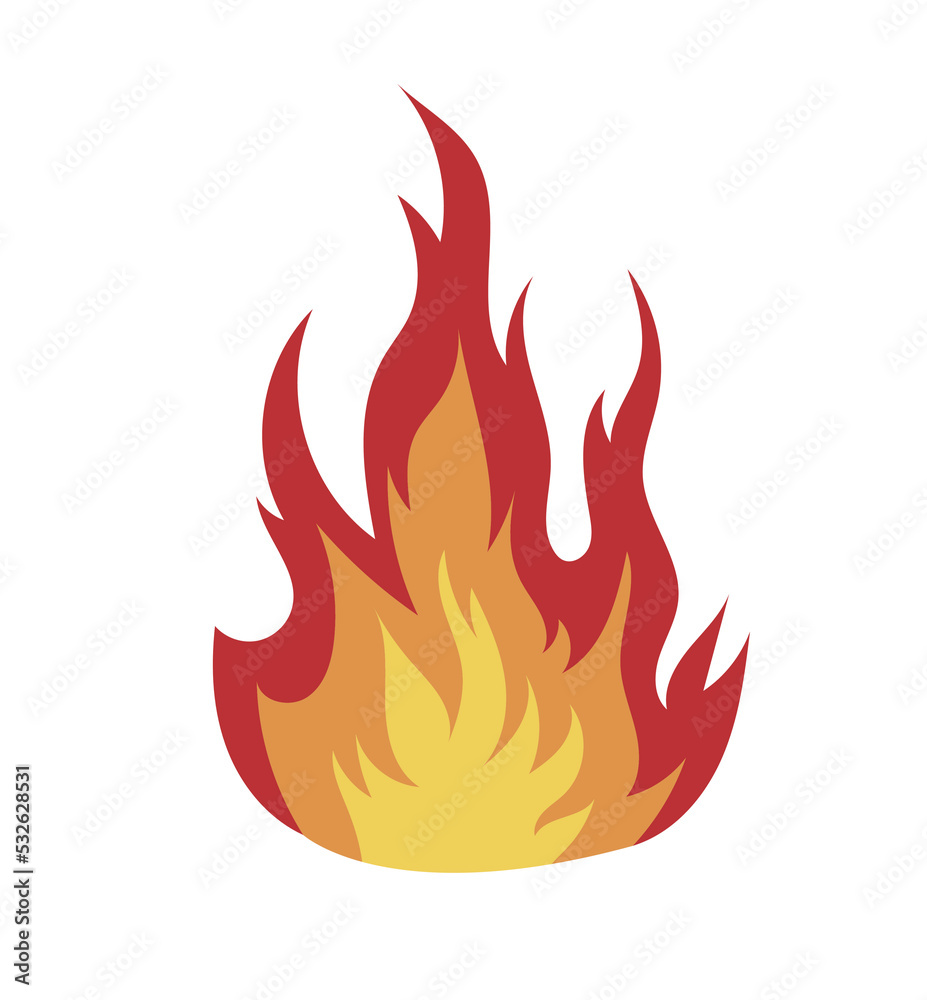 Fire flames, bright fireball, cartoon campfire heat isolated icons set ...
