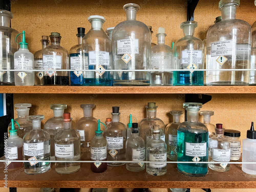 School chemistry chemical storage Stock Photo | Adobe Stock