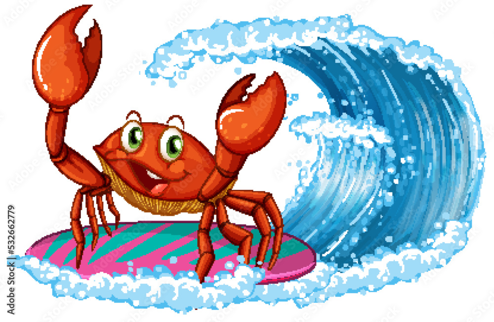 Cute crab cartoon character surfing Stock Vector | Adobe Stock