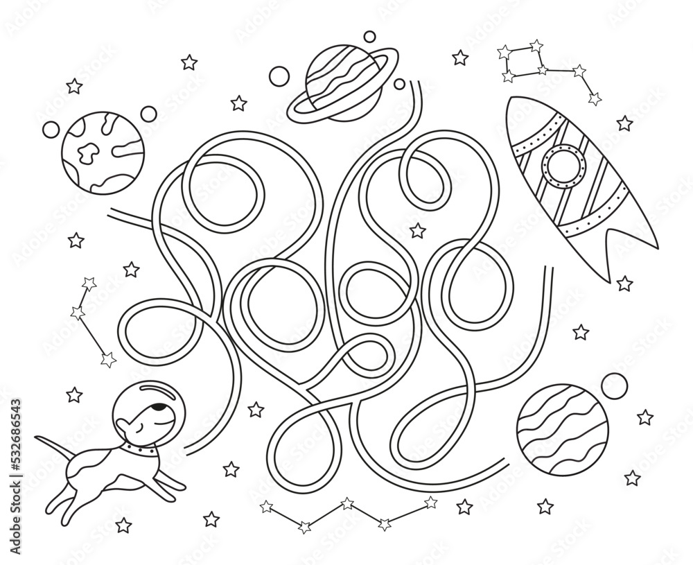 Maze game for preschool children. Puzzle with tangled road. Outline ...