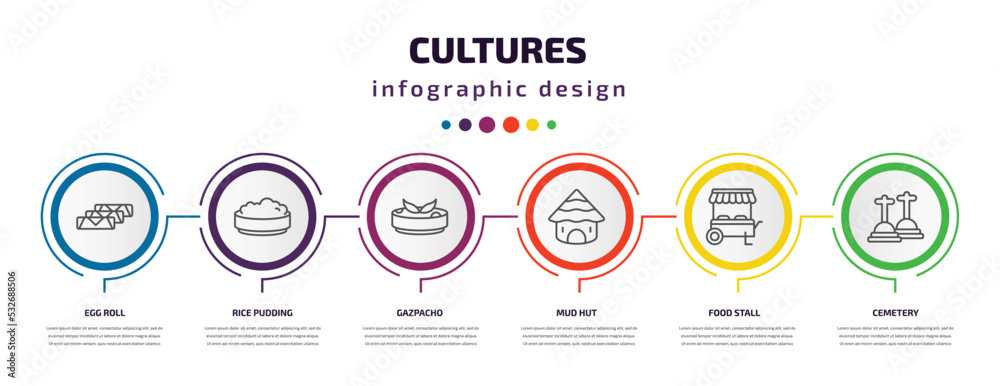 cultures infographic template with icons and 6 step or option. cultures ...