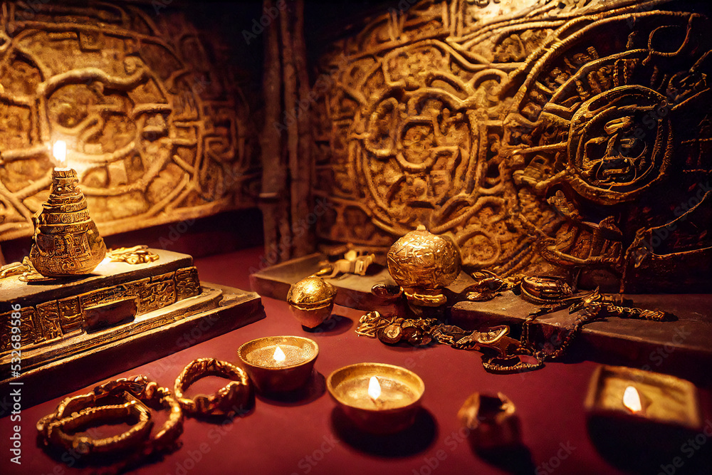 Gold treasure of Maya or Aztec, Gold jewelry, precious and ancient ...