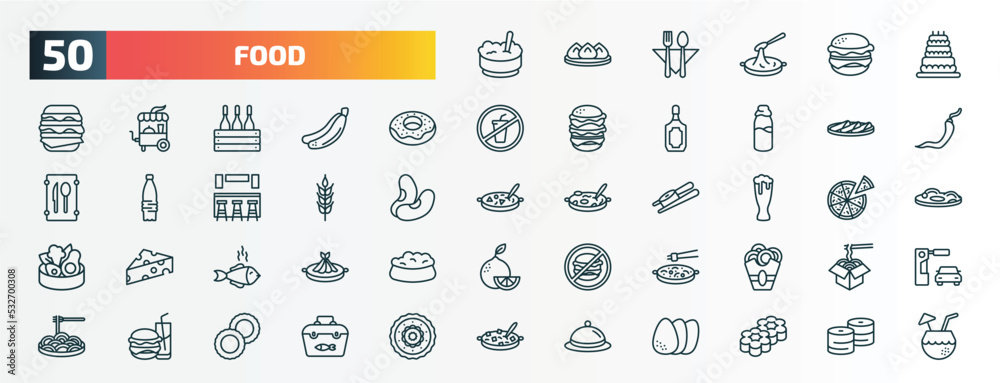 set of 50 special lineal food icons. outline icons such as rice bowl ...