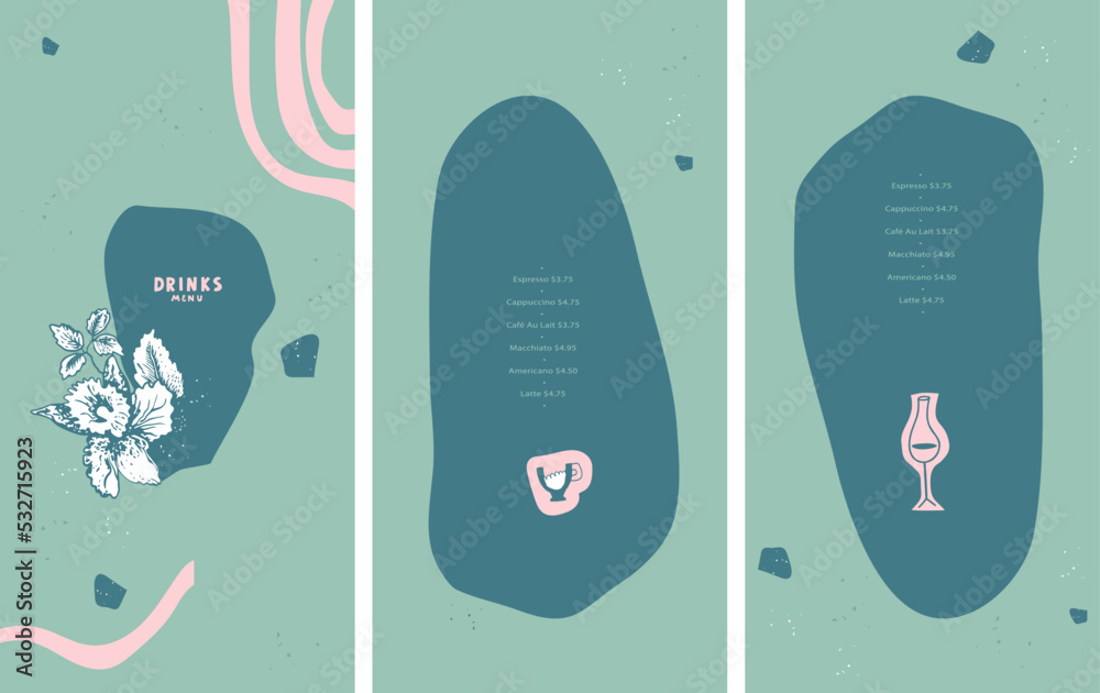 Drinks menu design. Vector layout for a restaurant, bar. Dynamic and ...