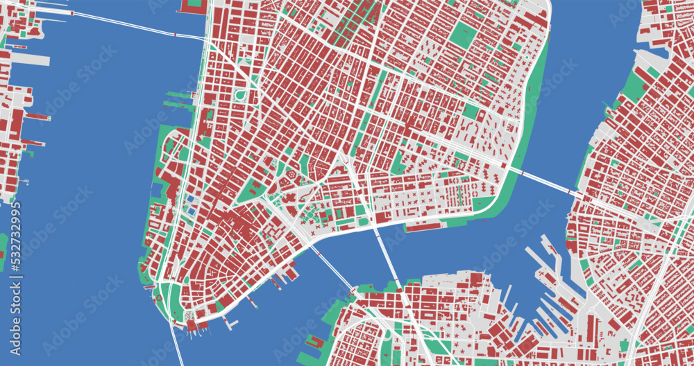 New York city center vector map. Detailed map of New York ...