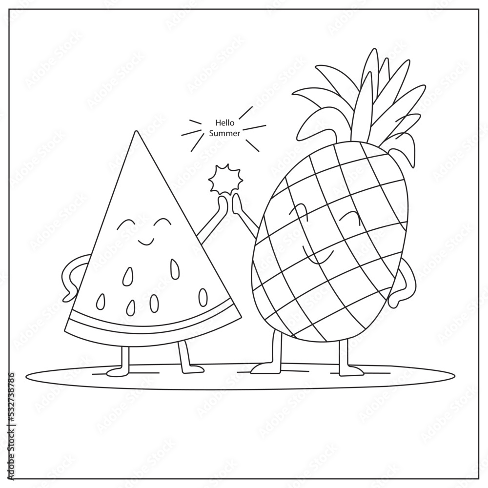 funny fruits coloring page for kids Stock Vector | Adobe Stock