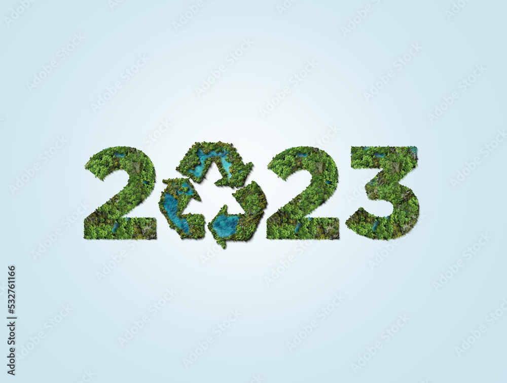 Green ecosystem 2023. New Year 2023 green recycling and save our planet ...