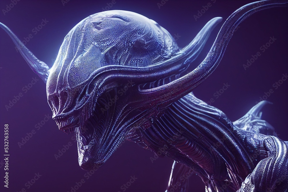 Scary alien with preadator appearence, tentacles, skull armor. New ...