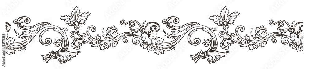 PNG transparent decorative seamless border, engraved endless scroll ...