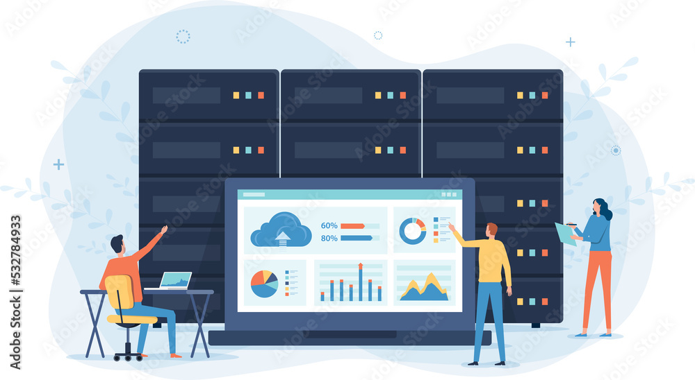 business technology cloud computing service concept and datacenter storage server connect on ...