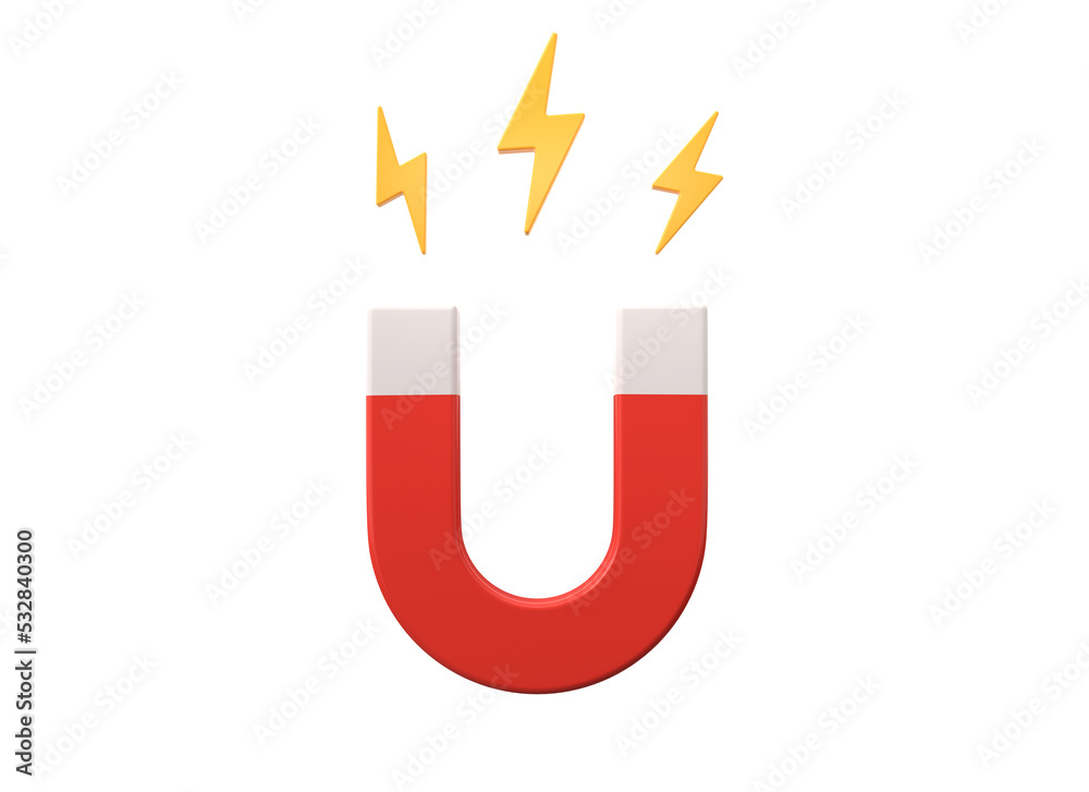3d red magnet with lightning bolts in cartoon style. illustration ...