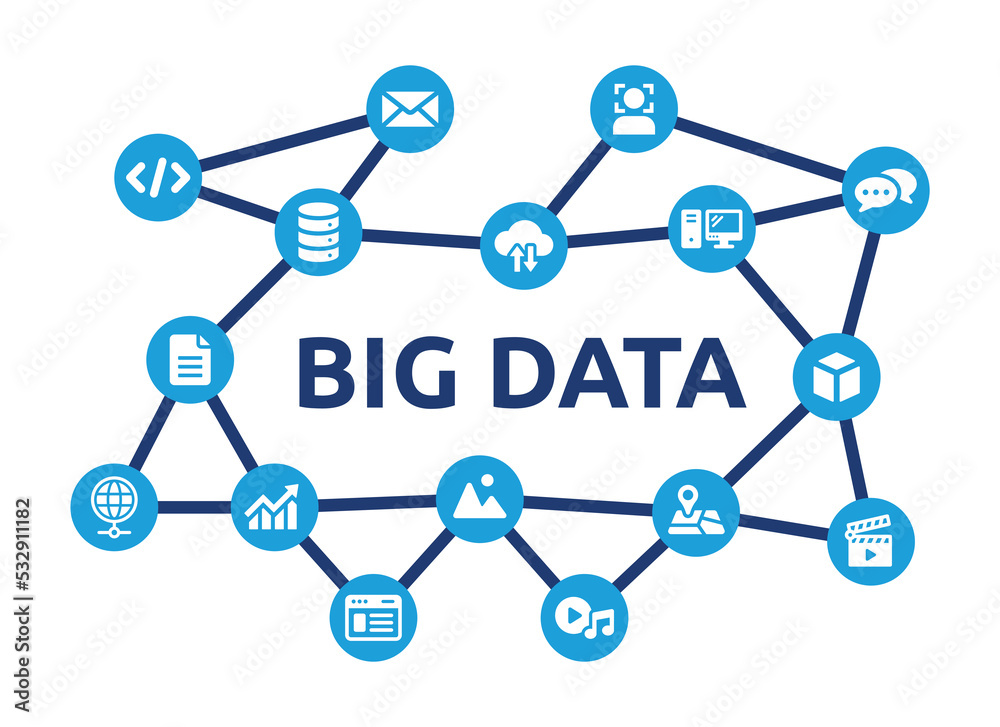 Big Data Icon Banner Set Of Data Icon Containing Media Network Information Storage Cloud