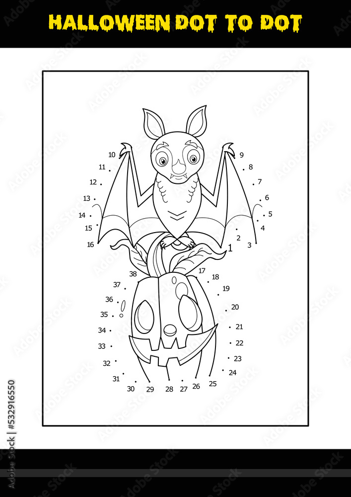 Halloween dot to dot coloring page for kids. Line art coloring page ...