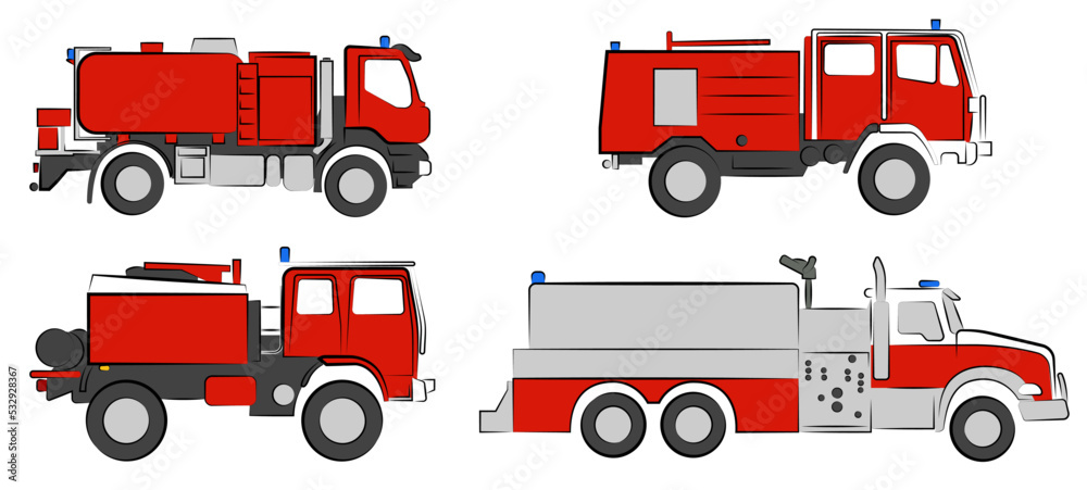 4 Tanklöschfahrzeuge Feuerwehr Drawnings Vektor Grafiken | Tanker Fire ...
