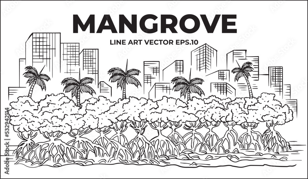 Mangrove Forest. Line Art Vector Eps.10 Stock Vector | Adobe Stock