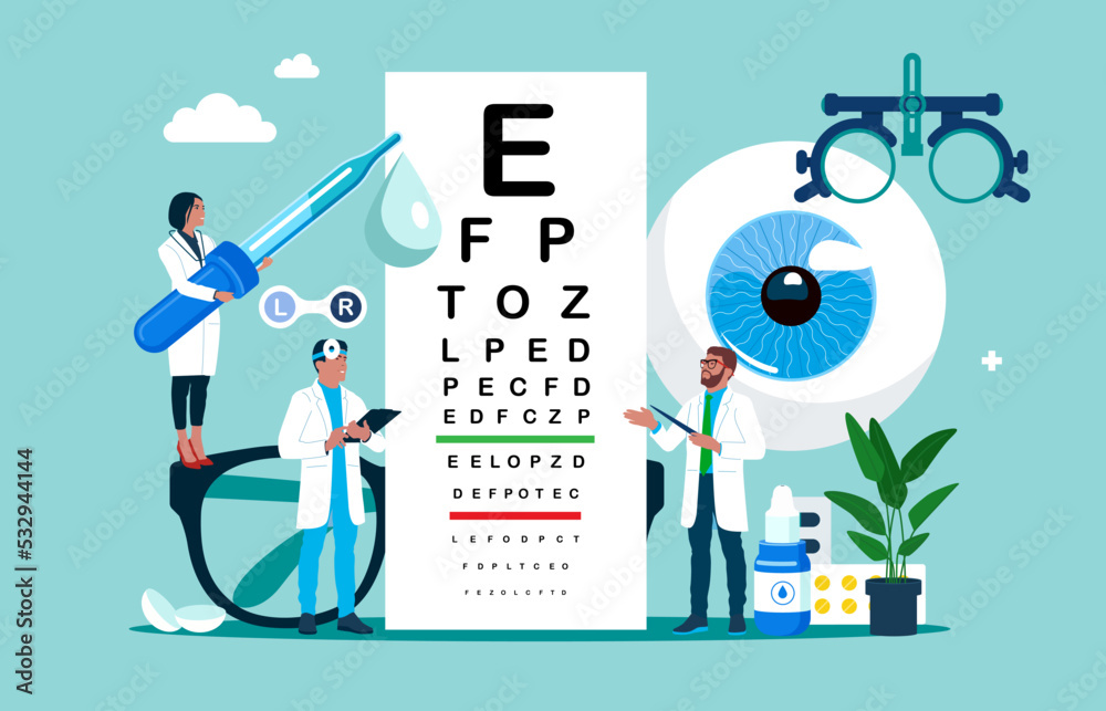 Eye care and sight diagnostic testing. Ophthalmology laboratory ...
