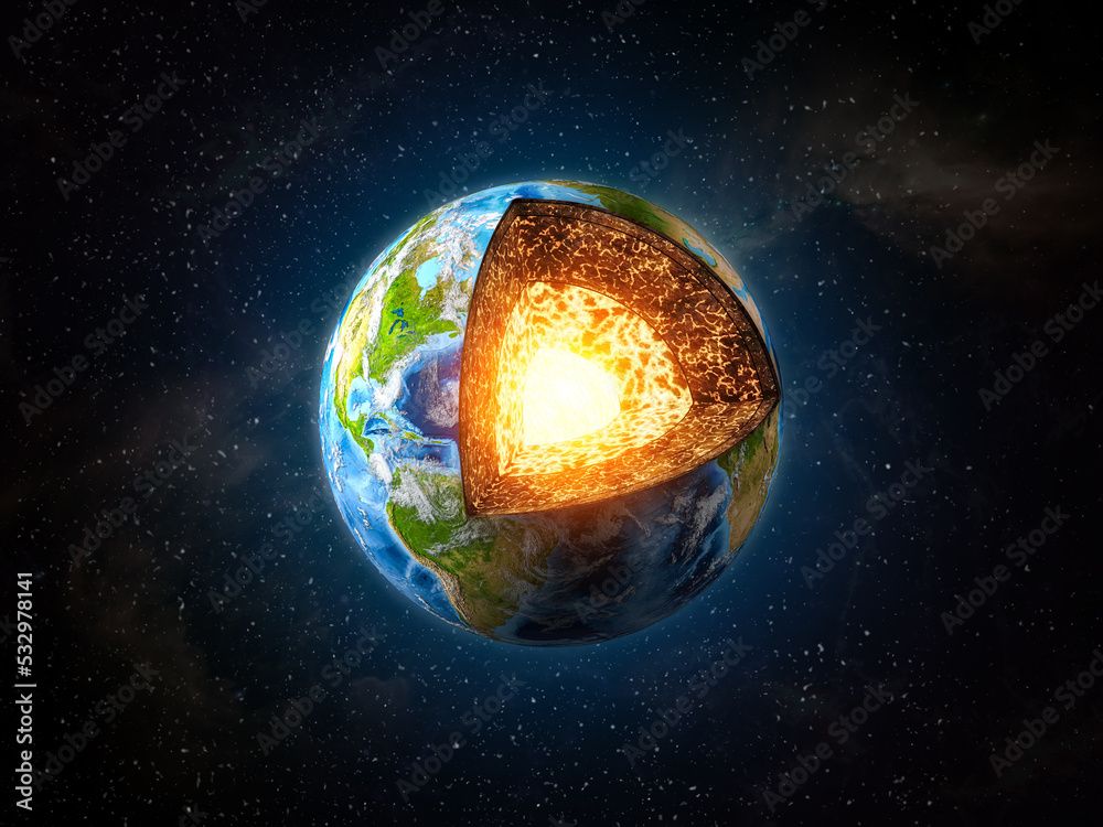 Earth core structure. Cross section of planet with visible layers on ...