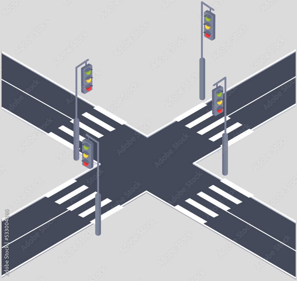 Image vectorielle Stock Road streetlight traffic signs, crossing ...