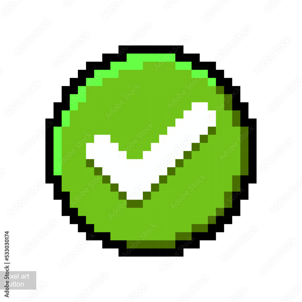 pixel art round button green check mark Stock Vector | Adobe Stock