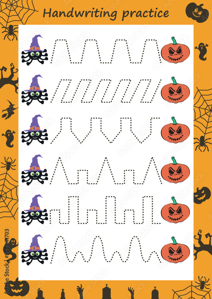 Educational worksheet for kids. Handwriting practice. Spider and his ...