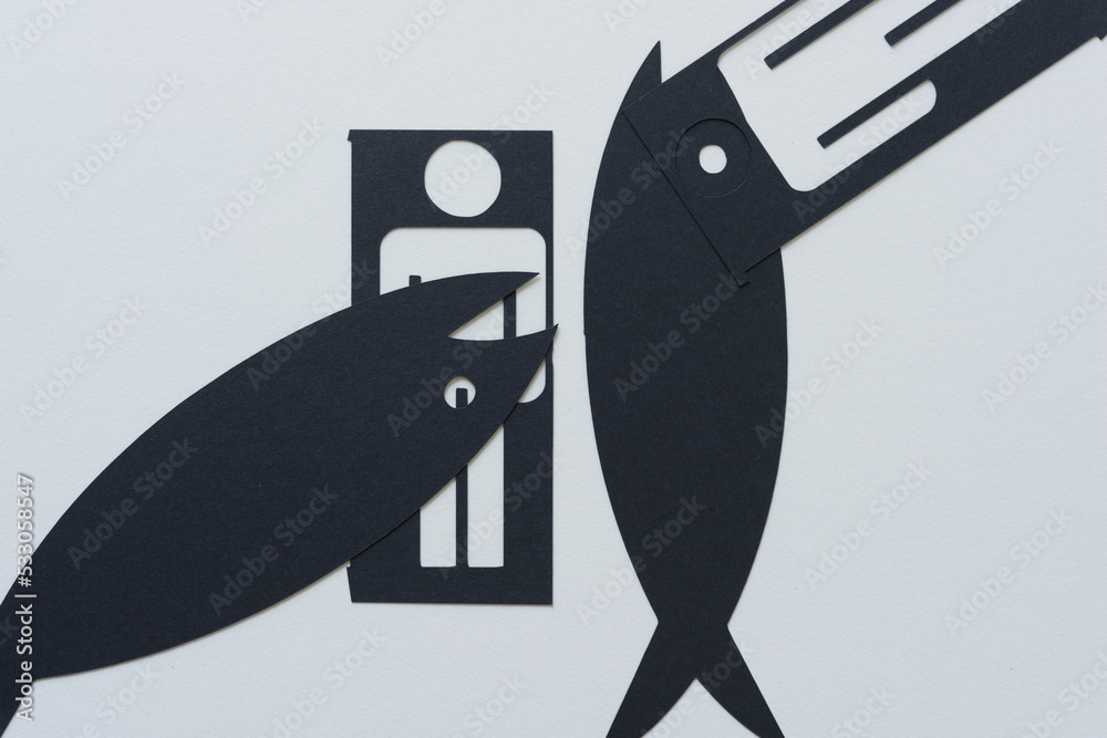 dingbat silhouette cutouts of stick figures (stencil) and fish Stock ...