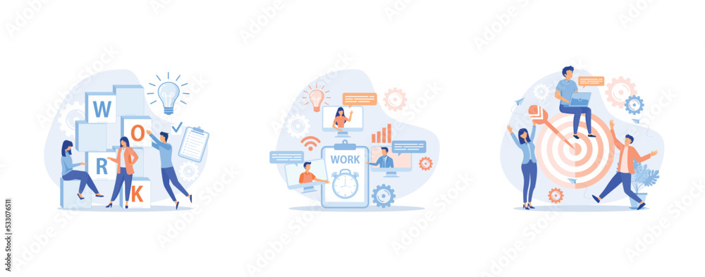 Vector de Stock Teamwork online, common goals banners set. Business ...