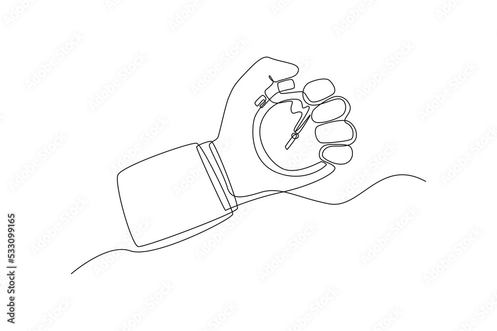 Continuous one line drawing businessman holding a stopwatch. Timer ...