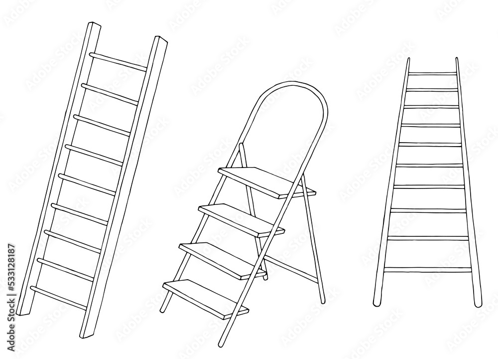 Ladder set graphic black white sketch isolated illustration vector ...