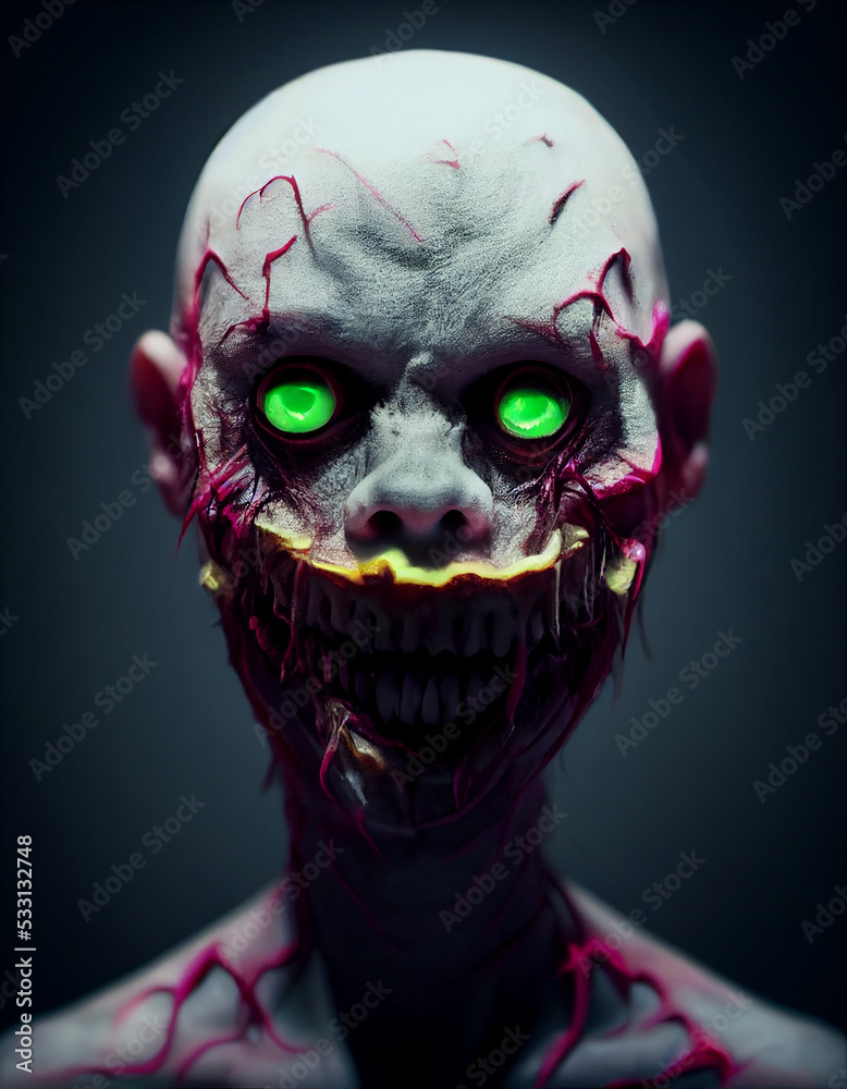 Stock-Illustration „Horror Movie Ugly Eerie Monster with Glowing Green ...