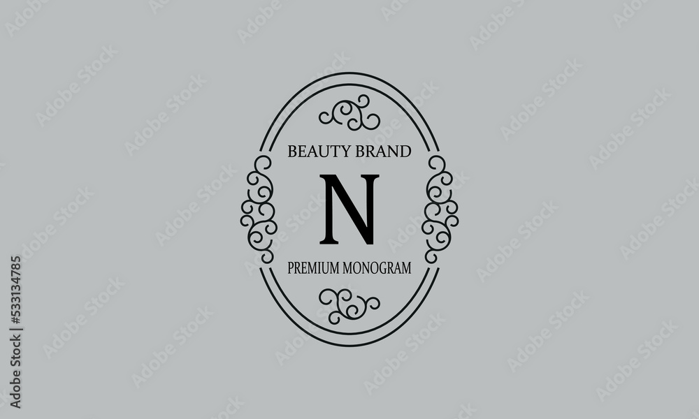 Premium monogram with the letter N. Frame with ornament. Luxury logo ...