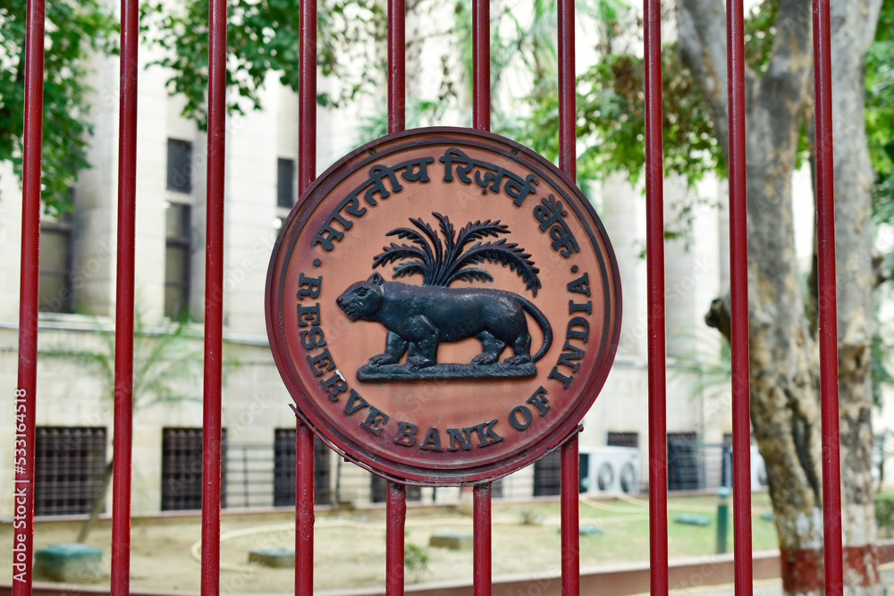 RBI logo at the gate of reserve bank of india Stock Photo | Adobe Stock