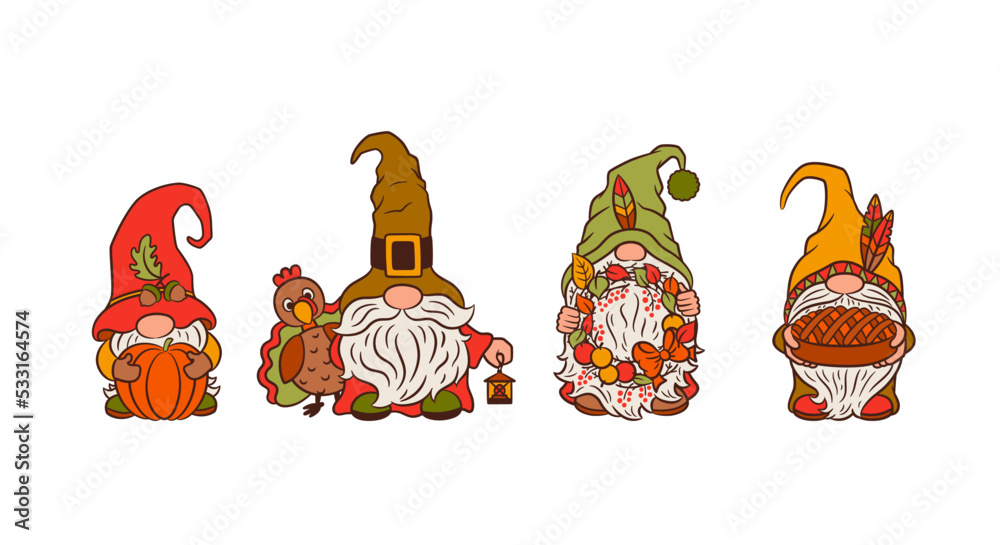 Cute Thanksgiving gnomes and tirkey bird. Autumn fall clipart ...
