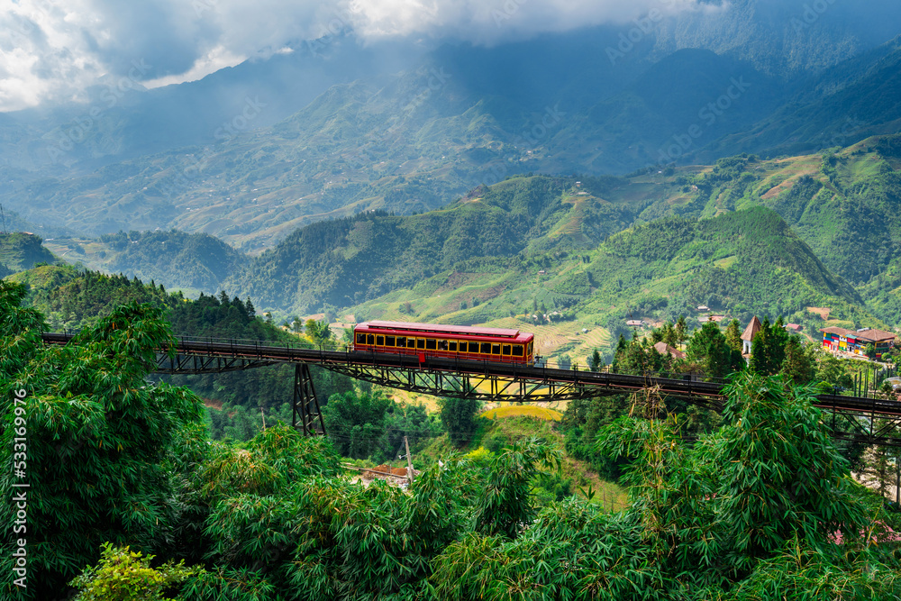 Beautiful landscape with mountain view on the train while going to ...