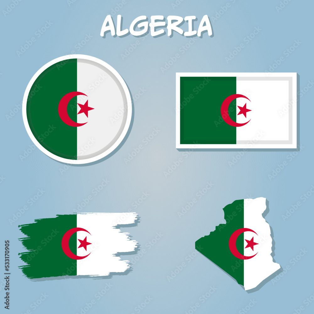 Detailed illustration of a map of Algeria with flag, vector. Stock ...