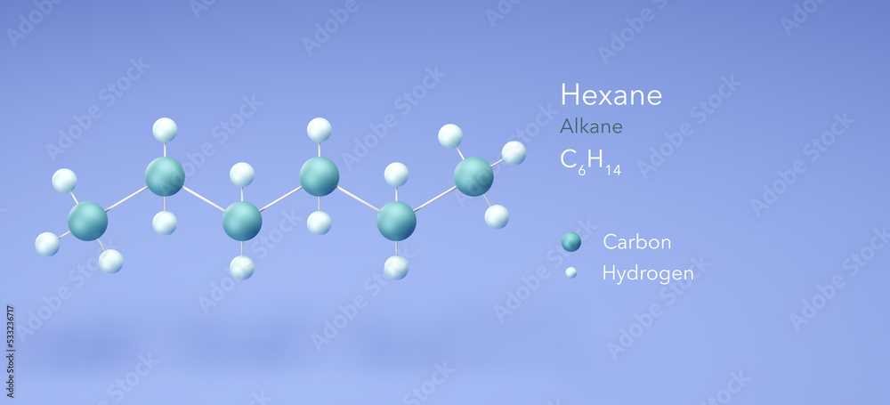 hexane, molecular structures, alkane, 3d model, Structural Chemical ...