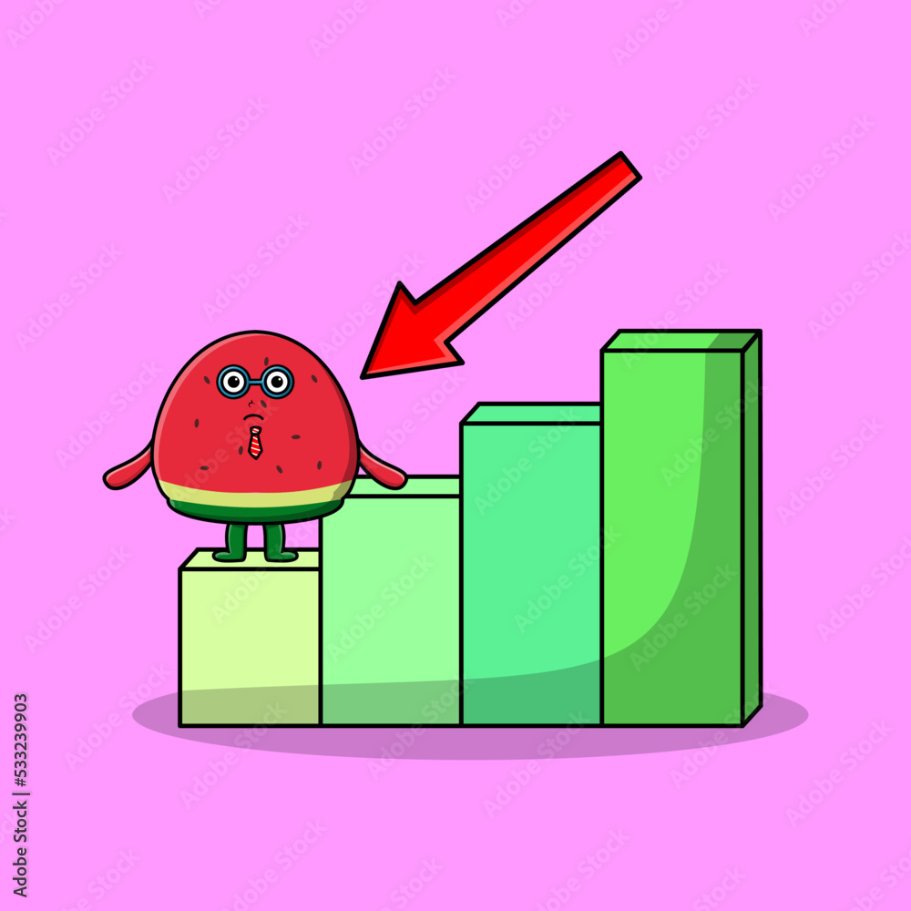 Watermelon cute businessman mascot character with a inflation chart ...