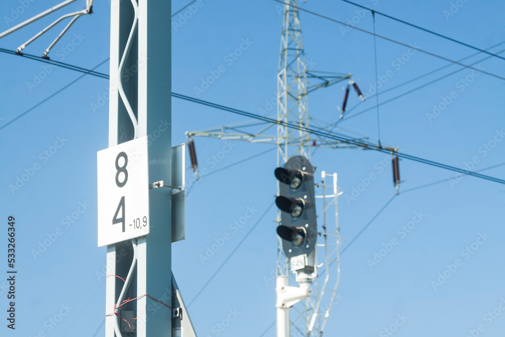 Rail Signal, Catenary Overhead Line, Power Transmission Line Tower ...