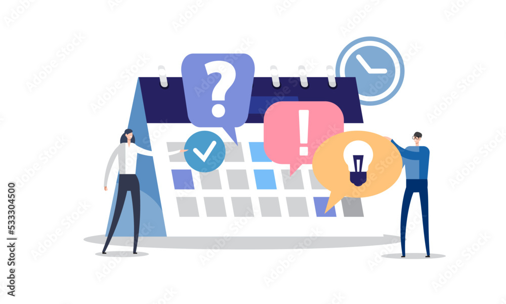 Planning, Scene people concept. Work tasks, making schedule using ...