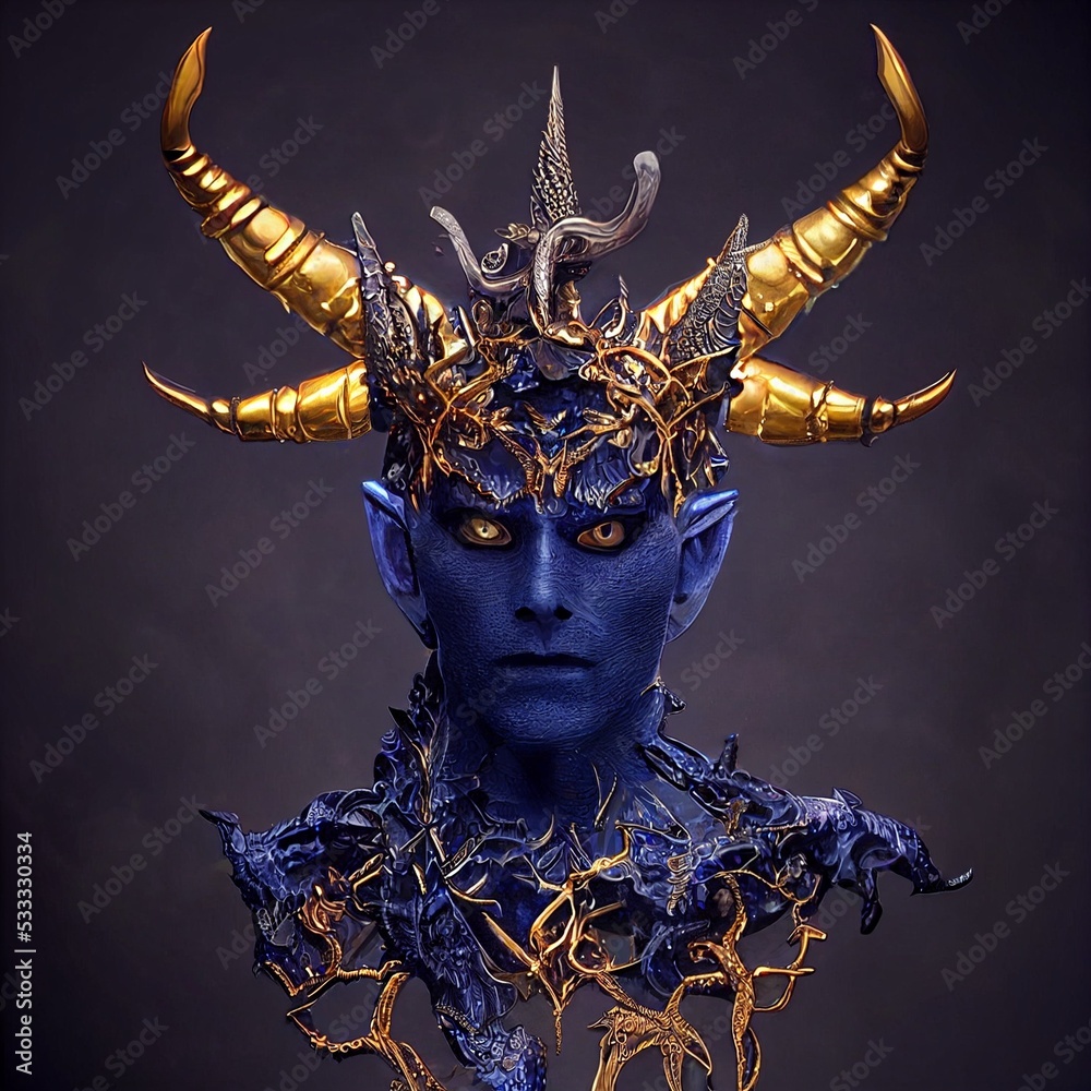 Scary demon with horns and evil look. Glowing eyes, devil inspiration ...