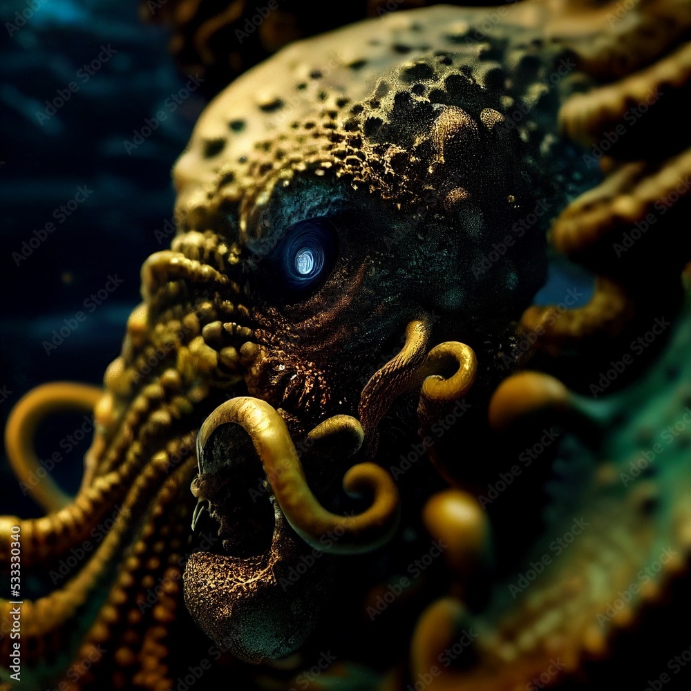 Kraken, scary giant squid octopus with dark eyes, sea giant, ocean ...