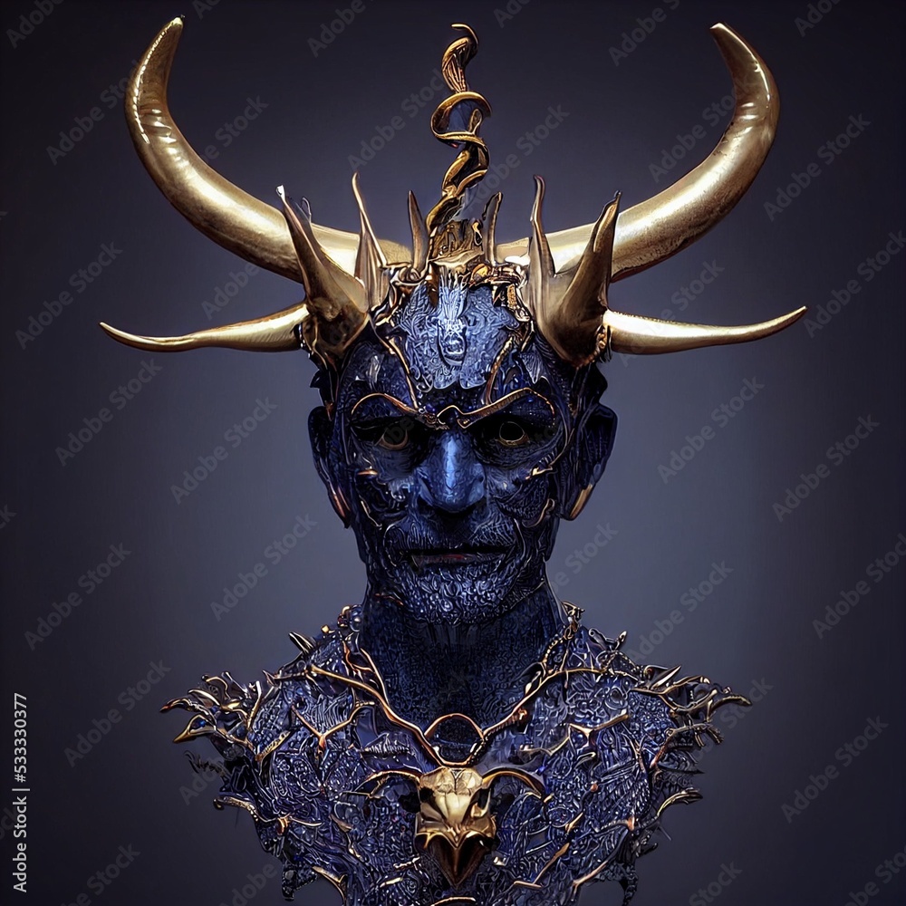 Scary demon with horns and evil look. Glowing eyes, devil inspiration ...